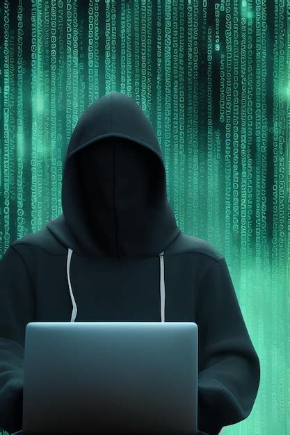 premium ai image hooded hacker using computer for massive data breach