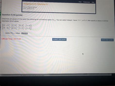 Solved Determine All Values Of K For Which The Following Set