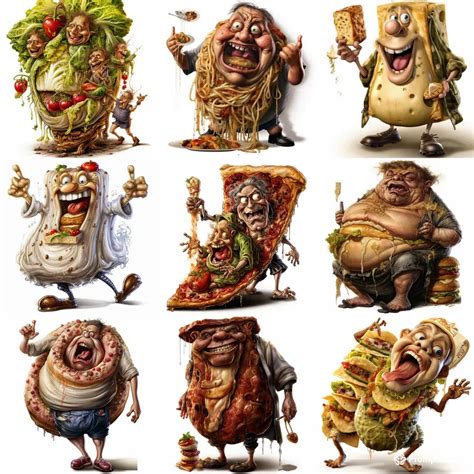 Grotesque Anthropomorphic Food Characters Midjourney Prompt Promptbase