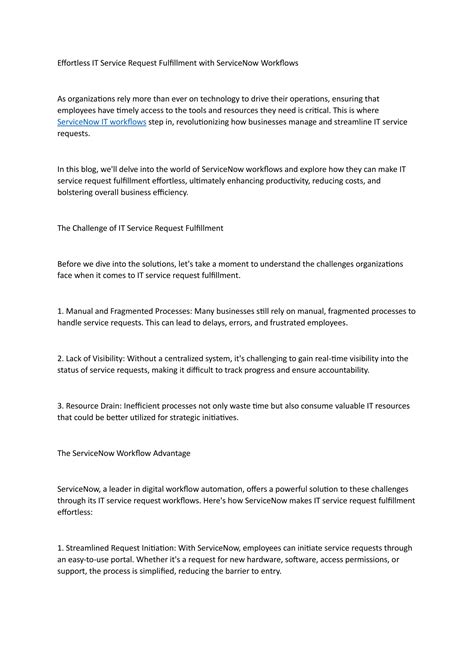 Effortless IT Service Request Fulfillment With ServiceNow Workflows PDF IT And Internet