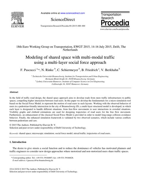 Pdf Modeling Of Shared Space With Multi Modal Traffic Using A Multi Layer Social Force Approach