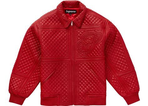 Supreme Studded Quilted Leather Jacket Red Mens Fw22 Us