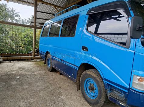 Blue Mini Bus Parked In The Garage Stock Image Image Of Mini Garage 313223241