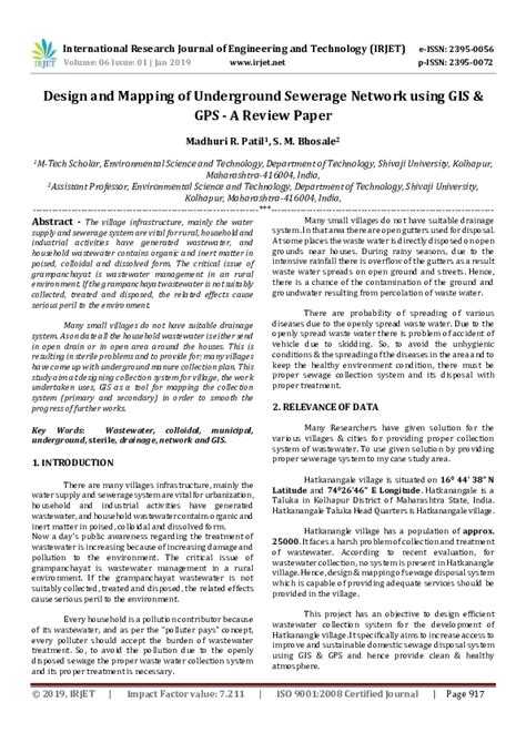 Pdf Irjet Design And Mapping Of Underground Sewerage Network Using Gis And Gps A Review Paper