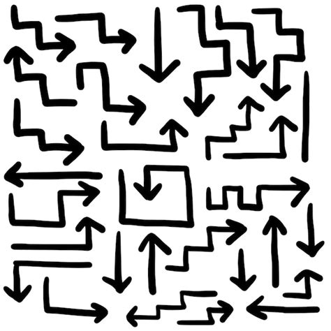 화살표 손으로 그린 스케치 세트 도들 드로잉 라인 길 컬렉션 프리미엄 벡터