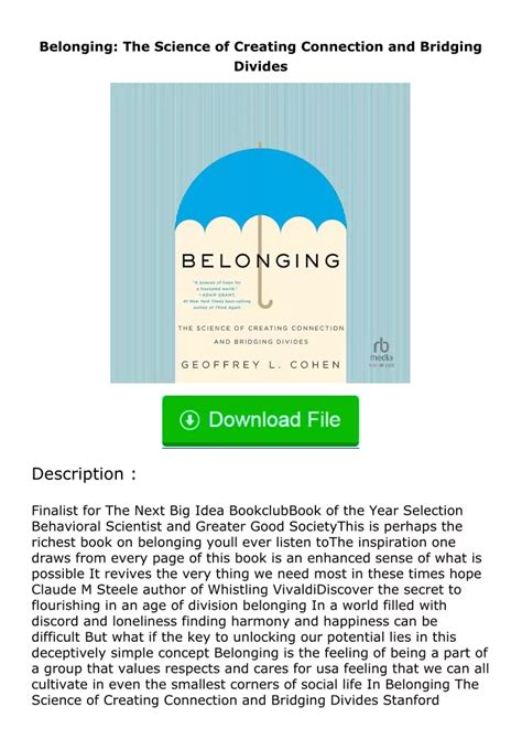 ppt [pdf] read⚡ belonging the science of creating connection and