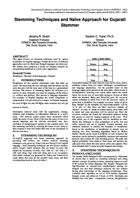 Pdf Stemming Techniques And Naïve Approach For Gujarati Stemmer