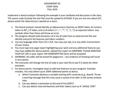 Solved Assignment 02 Comp 3050 Fall 2019 Implement A Lexical