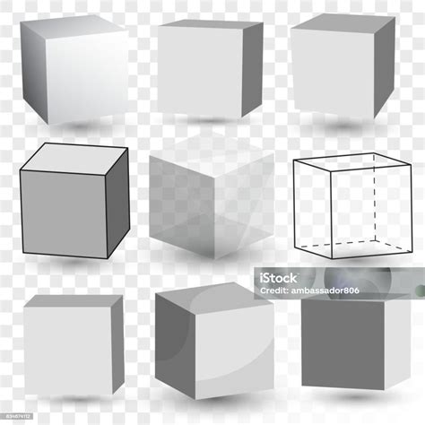 현실적인 세트 투명 유리 블록 모델 종이 골 판지 상자 큐브 벡터 입방체에 대한 스톡 벡터 아트 및 기타 이미지 입방체 3차원 형태 유리 재료 Istock