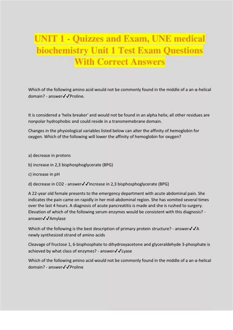 Unit 1 Quizzes And Exam Une Medical Biochemistry Unit 1 Test Exam