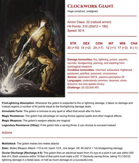 Construct Monsters 5e Clockwork 5e Dnd Artificer Stat Block Dnd Enemy