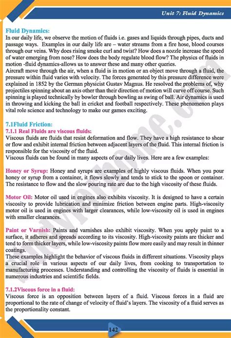 Fluid Dynamics Chapter 7 Physics 11th Text Book