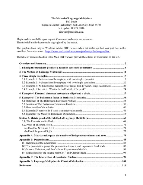 PDF The Method Of Lagrange Multipliers
