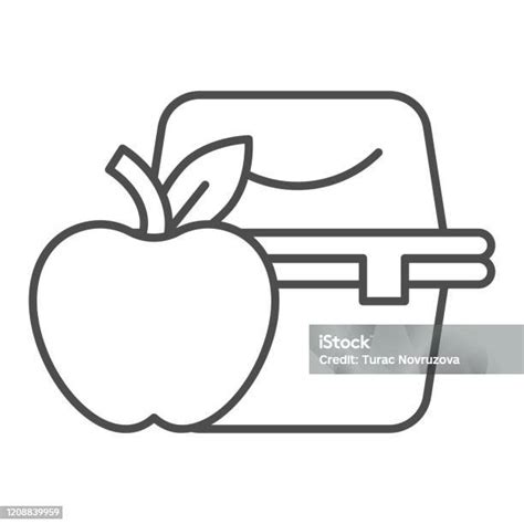 도시락 얇은 라인 아이콘입니다 수 제 음식과 플라스틱 용기 애플 학교 벡터 디자인 개념 흰색 배경에 윤곽 스타일 그림 아이콘에 대한 스톡 벡터 아트 및 기타 이미지 Istock