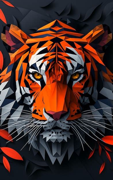 Premium Photo Collage Of Bengal Tiger With Abstract Origami Inspired