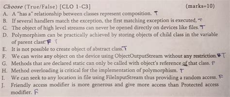 Solved Choose True False CLO C Marks A A Has Chegg