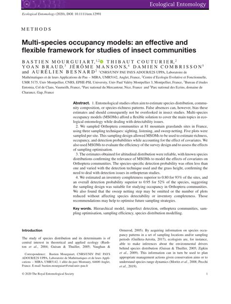 Pdf Multi‐species Occupancy Models An Effective And Flexible