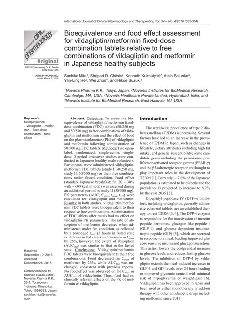 Pdf Bioequivalence And Food Effect Assessment For Vildagliptinmetformin Fixed Dose