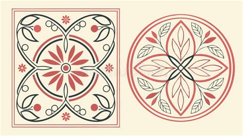 Two Geometric Floral Decorative Pattern Elements Vector Design Generative Ai Stock Vector