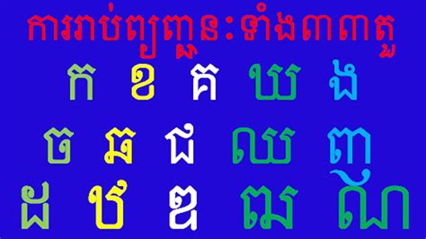 Khmer Learning 001 ការរាប់ព្យញ្ជនៈខ្មែរទាំង ៣៣តួ អក្សរខ្មែរសំរាប់កុមារ Youtube