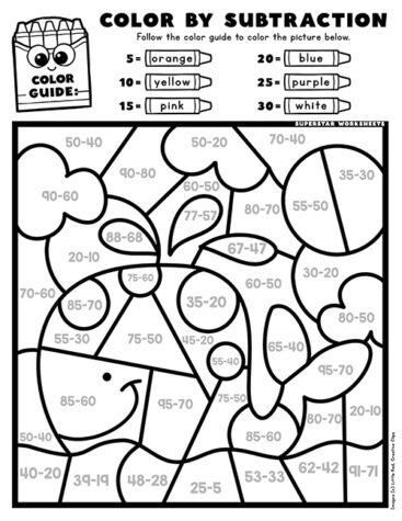 Subtraction Color By Number Superstar Worksheets
