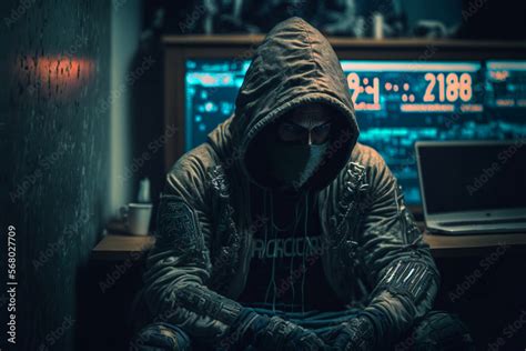 cyber security hacker with a hoodie hiding face computer technology
