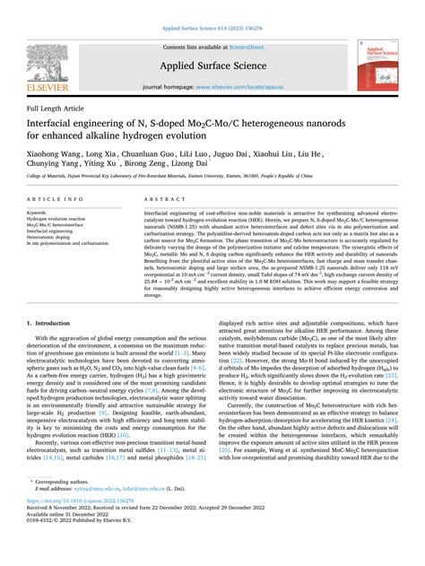 Pdf Interfacial Engineering Of N S Doped Mo 2 C Moc Heterogeneous