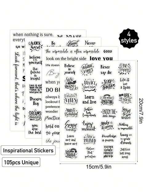 4 Sheets Small Inspirational Words And Phrases Sticker For Scrapbooking