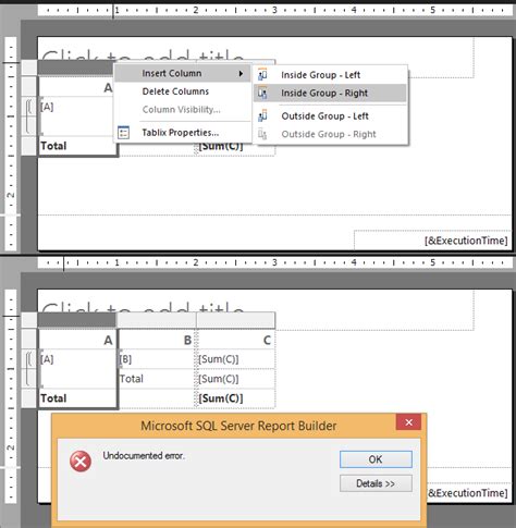 Reporting Services Ssrs 2016 Adding Columns Or Unmerging Cells Gives