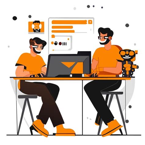 Premium Vector Comedic Coding Carnival Programmers Share Jokes With Robots