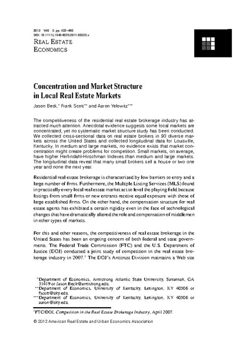 Beck Scott Yelowitz Ree 2012 2012 V40 3 Pp 422 Doi 10 1111 J 1540 6229 2011 00322 R Eal