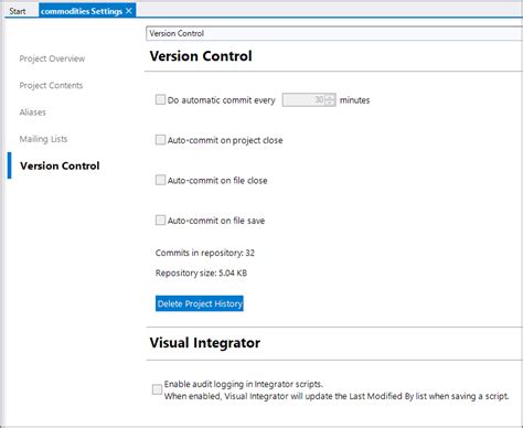 Version Control Tab