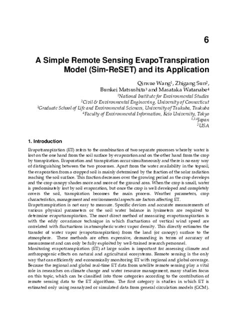 Pdf A Simple Remote Sensing Evapotranspiration Model Sim Reset And Its Application
