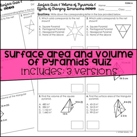 Surface Area And Volume Of Pyramids Quiz By Mrs Newells Math Tpt