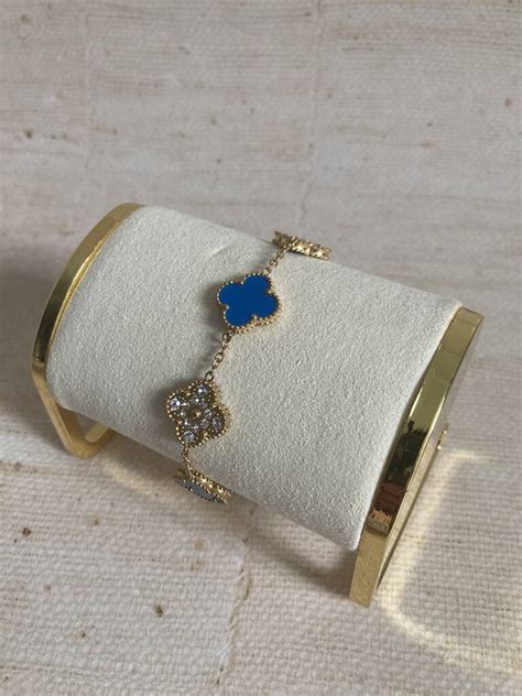Double Sided 18 K Gold Plated Blue Clover Bracelet By Srcollection