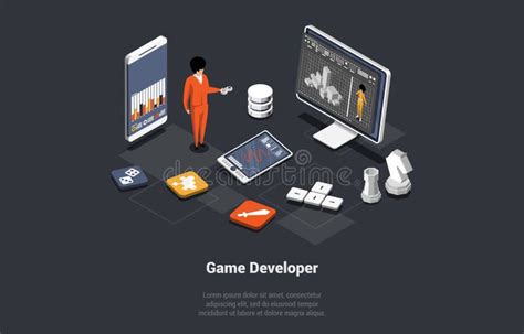 Concept Of Game Development Male Character Developer In Process Of Create And Develop New