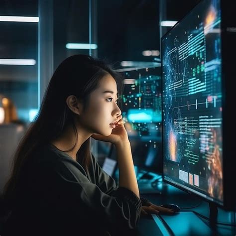Premium Ai Image Portrait Of Asian Female Startup Digital Entrepreneur Working On Computer