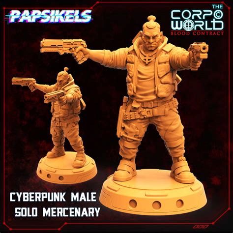 Papsikels Miniatures Paps0283 Cyberpunk Male Solo Mercenary