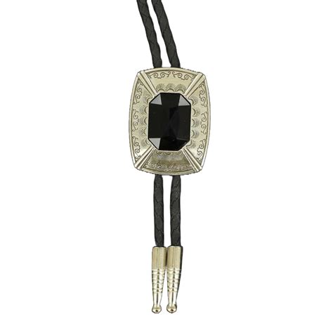 Double S Bolo Tie Rectangular With Black Stone 22868