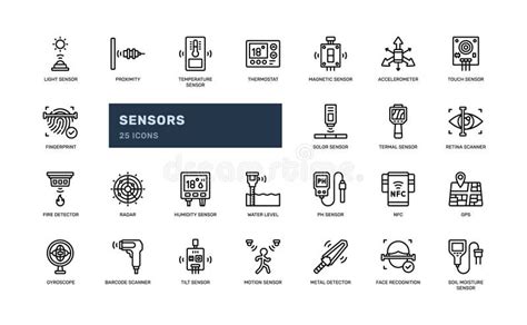 Sensor Electronic Technology Smart Device Outline Line Icon Set Stock Vector Illustration Of