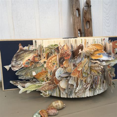 Fish And Water Life Large Unique Book Sculpture Etsy