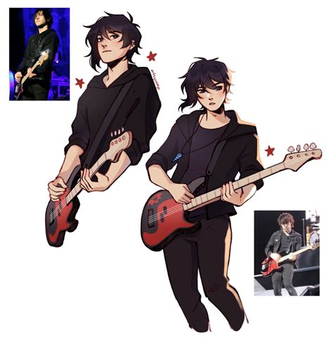 Safebooru 1boy Artsyvamp Bass Guitar Black Hair Black Hoodie Blush