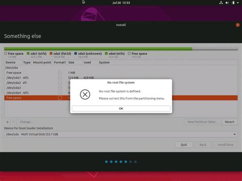 No Root File System Is Defined When Installing Ubuntu Fixed