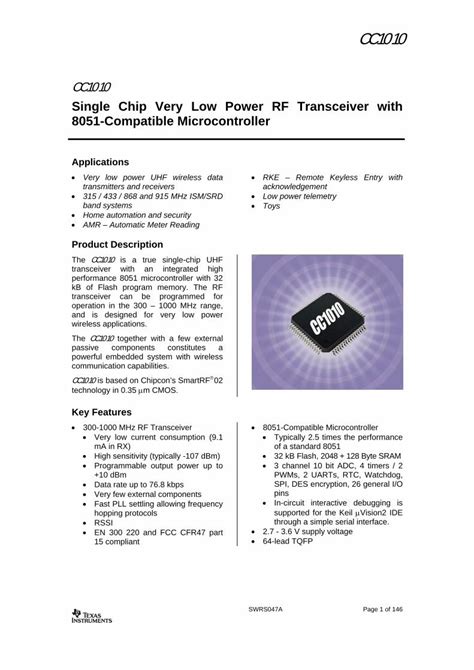pdf single chip very low power rf transceiver with 8051 compatible