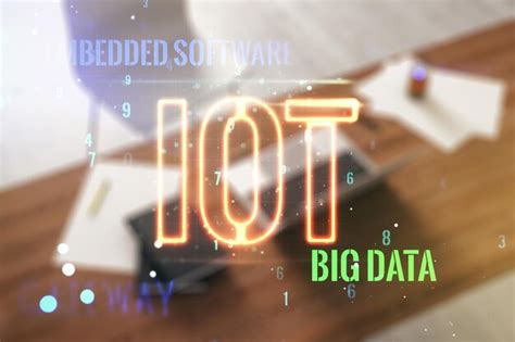 Premium Photo Creative Iot Concept And Modern Desktop With Computer On Background Multiexposure