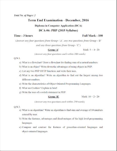Ospu Dca Php December 2016 Question Paper University Question Papers