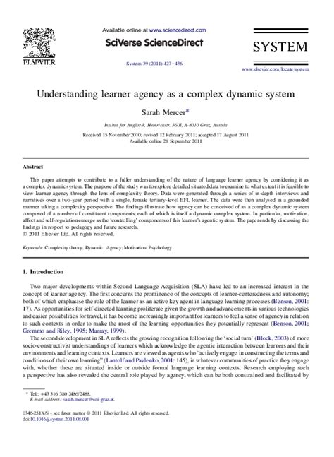 pdf understanding learner agency as a complex dynamic system