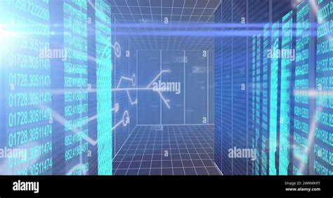image of data processing and circuit board over computer servers stock