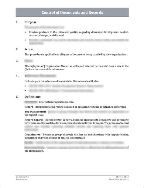 iso 9001 qms document control procedure it governance docs