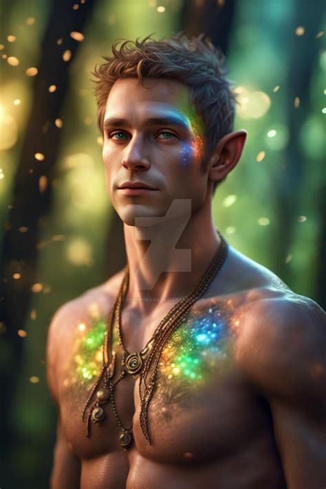 Handsome Elf Man Topless Fantastic Forest Bokeh By Aiyaoibllab On
